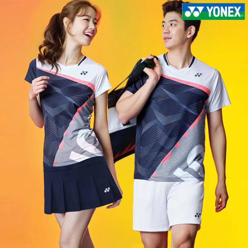 Yonex new badminton clothing men's and women's Korean badminton clothing color-block printing ...