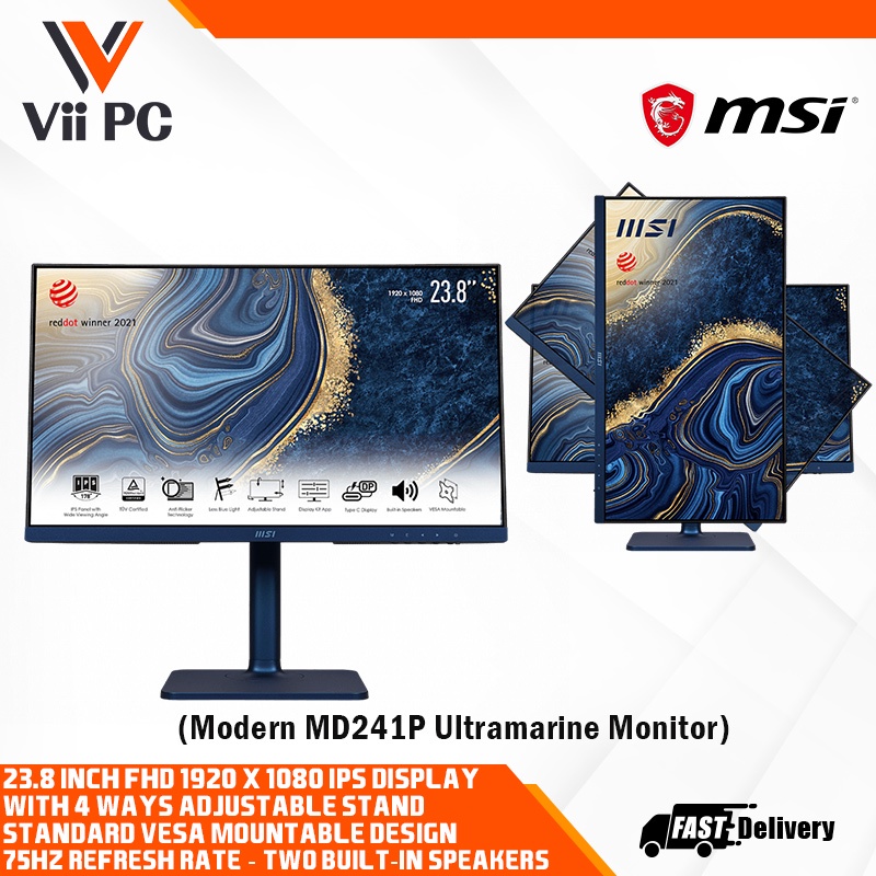 MSI Modern MD241P Ultramarine IPS monitor, 24 Inch, 1920 x 1080 FHD, 75 ...