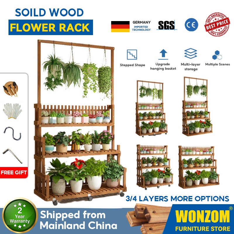 Wonzom Soild Wood Flower Rack Floor Type Solid Wood Plant Fleshy Multi ...