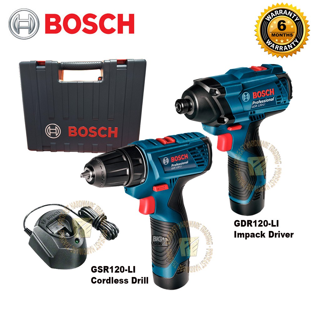 BOSCH GSR120-LI Cordless Drill + GDR120-LI Impact Driver Combo Sets ...