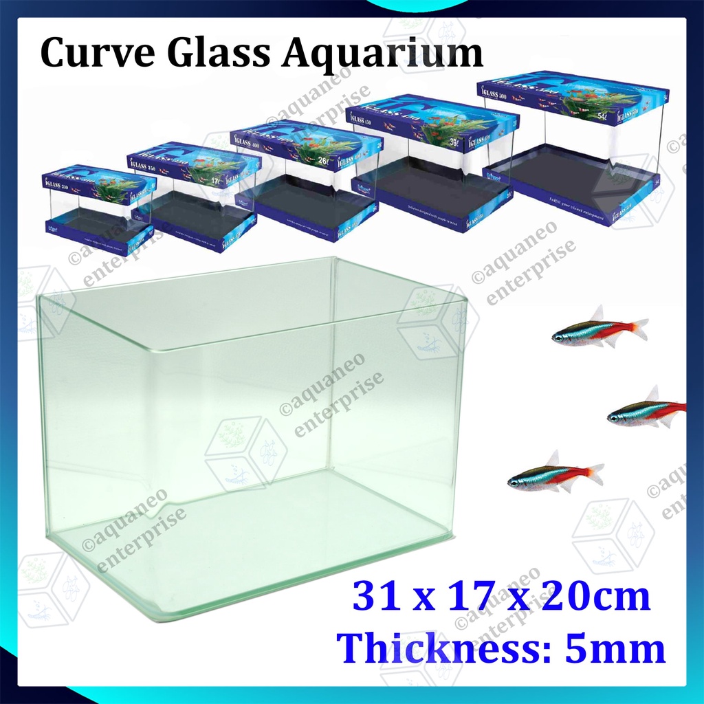 Curve Glass Aquarium Tank Fish Tank IGlass 31x17x20cm - With Glass ...