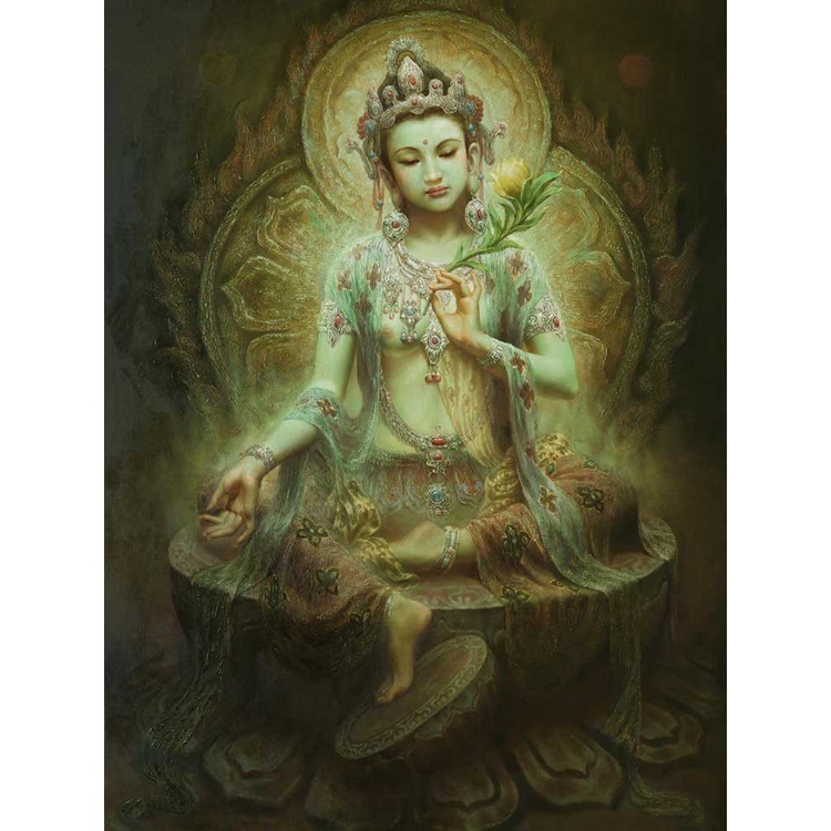 定制绿度母画像 观音化身 相纸塑封 敦煌精美佛像画 唐卡密宗摆台Customized Green Tara Portrait ...