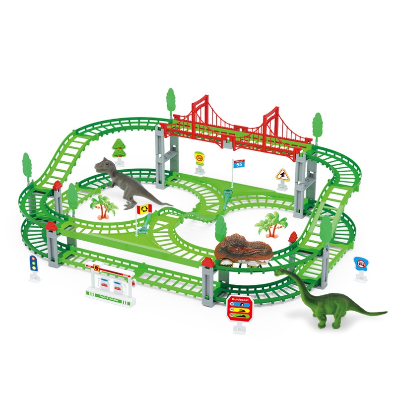 T-Rex Dinosaur Double Decker Rail Race Car Track Children Kids Toy ...
