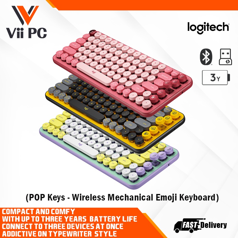 Logitech Pop Keys Wireless Mechanical Keyboard with Customizable Emoji ...