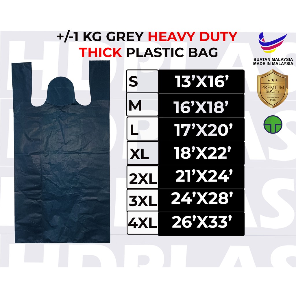 1 KG Multi Size Grey VTC Thick Plastic Bag Beg Plastik Beg Kedai Tebal ...