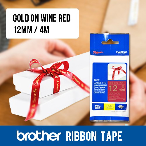 Genuine Brother TZe-RW34/R234 Ribbon Tape Cassette – Gold on Wine Red ...