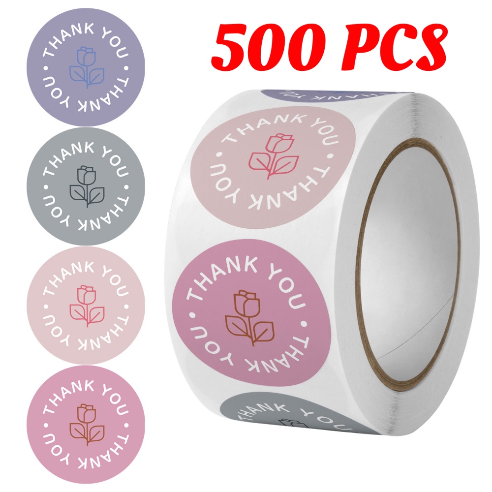 500pcs/roll Retro Color Thank You Stickers Rose sticker 2.5cm Gift ...