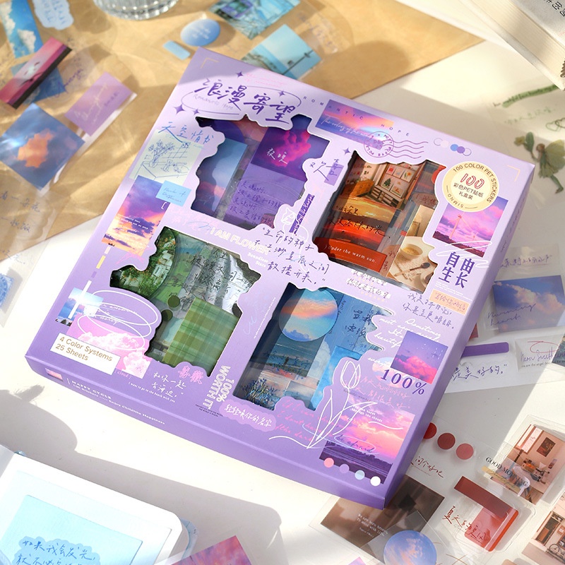100 Sheets Per Box Romantic Series PET Material Sticker Gift Box ...