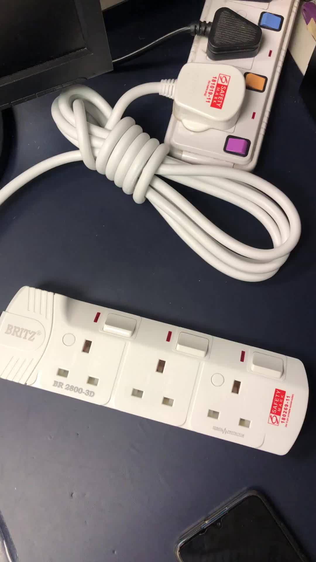 BRITZ 2M Extension Socket Cord Overload Protection ( 2 Metre ) 2/ 3/ 4 ...