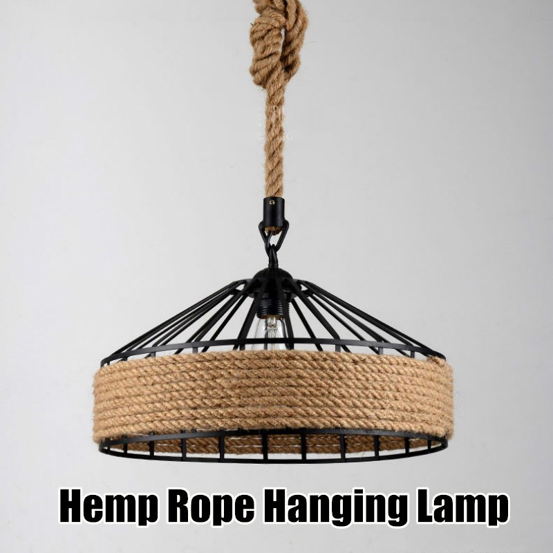 E27 Hemp Rope Hanging Lamp,Vintage Pendant Ceiling Light,Retro Antique ...