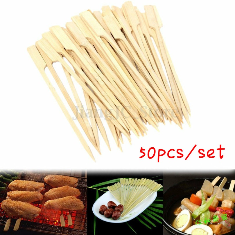 50pcs BBQ Bamboo Skewers Paddle Sticks Wooden Grill Kebab Barbeque ...