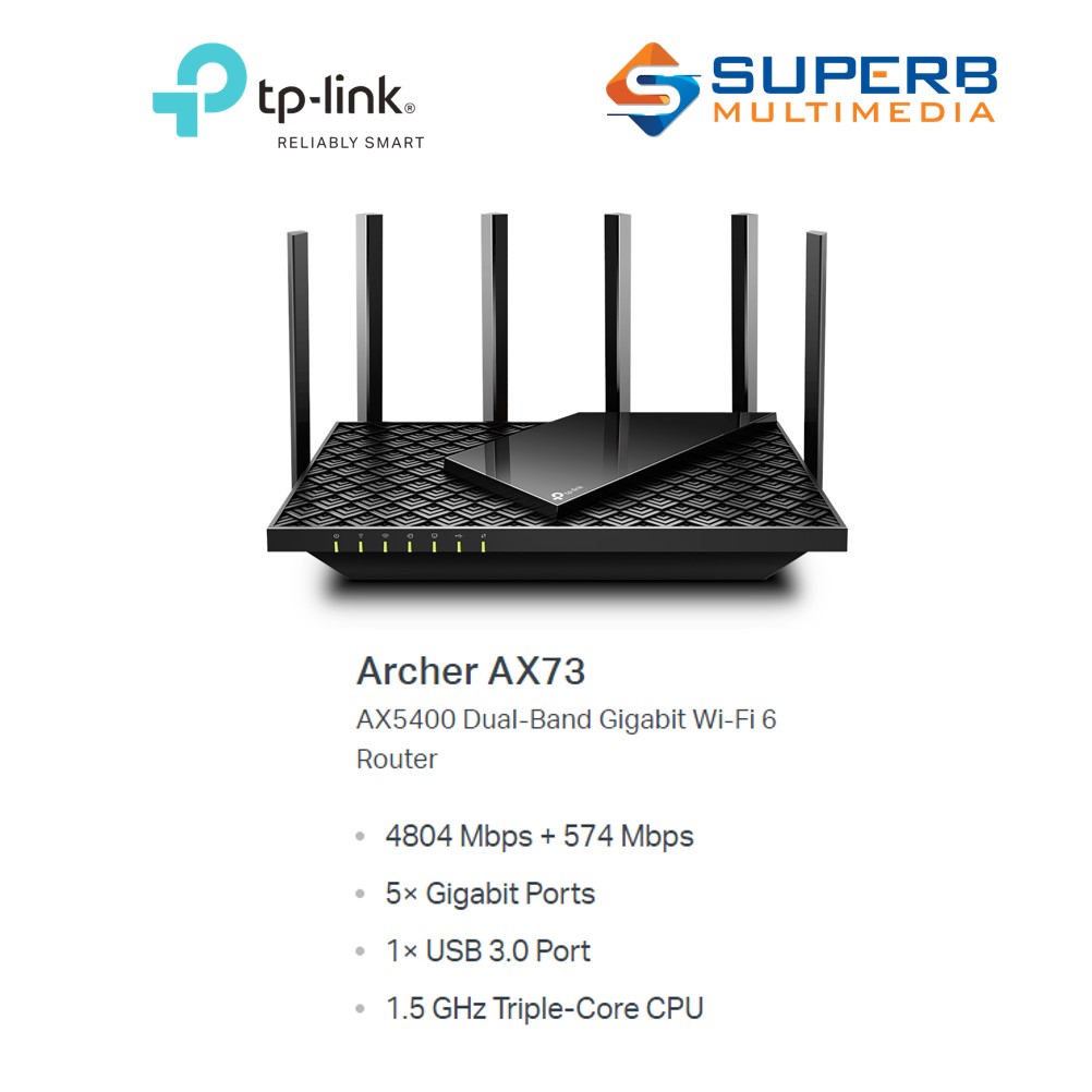 TP-LINK Archer AX73 AX5400 Dual-Band Gigabit Wi-Fi 6 Router | Shopee ...