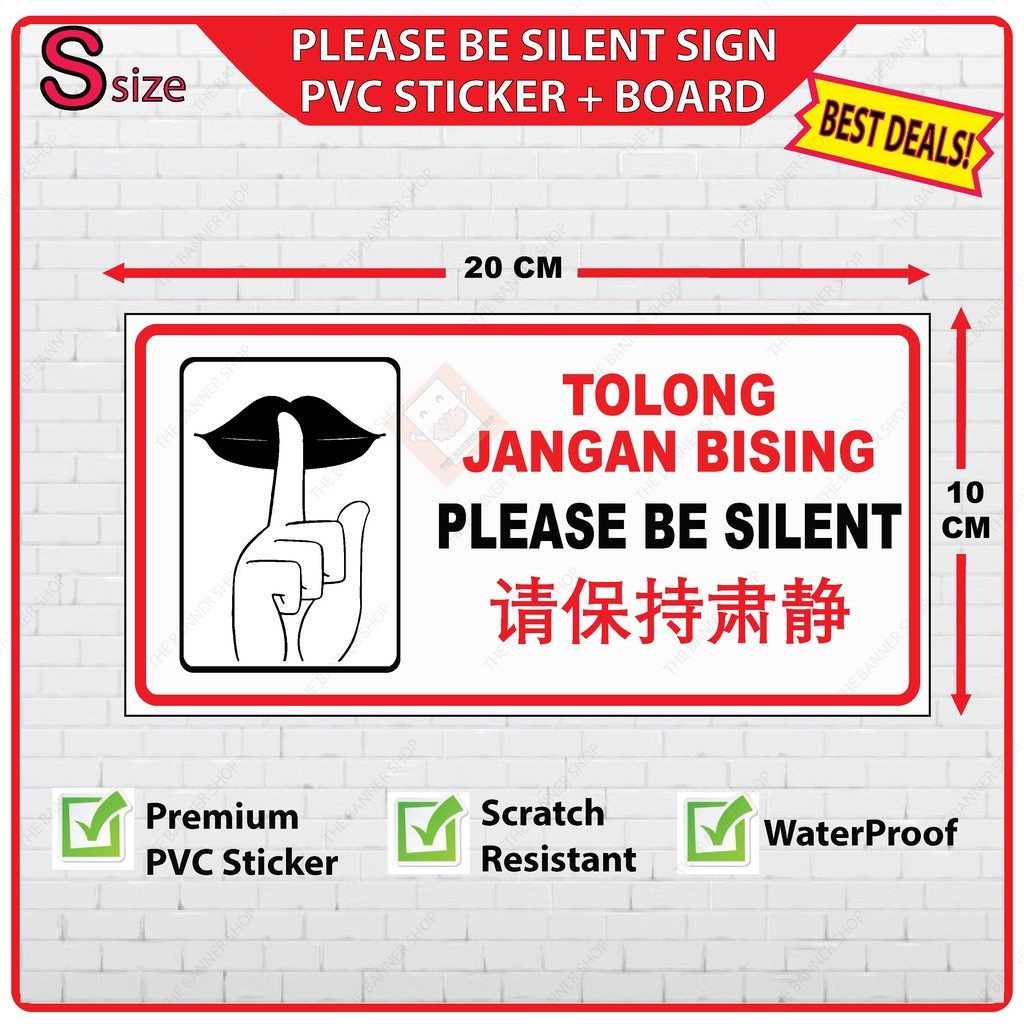 Please Be Silent Sign (Sticker Only / Sticker + Board) | Shopee Singapore