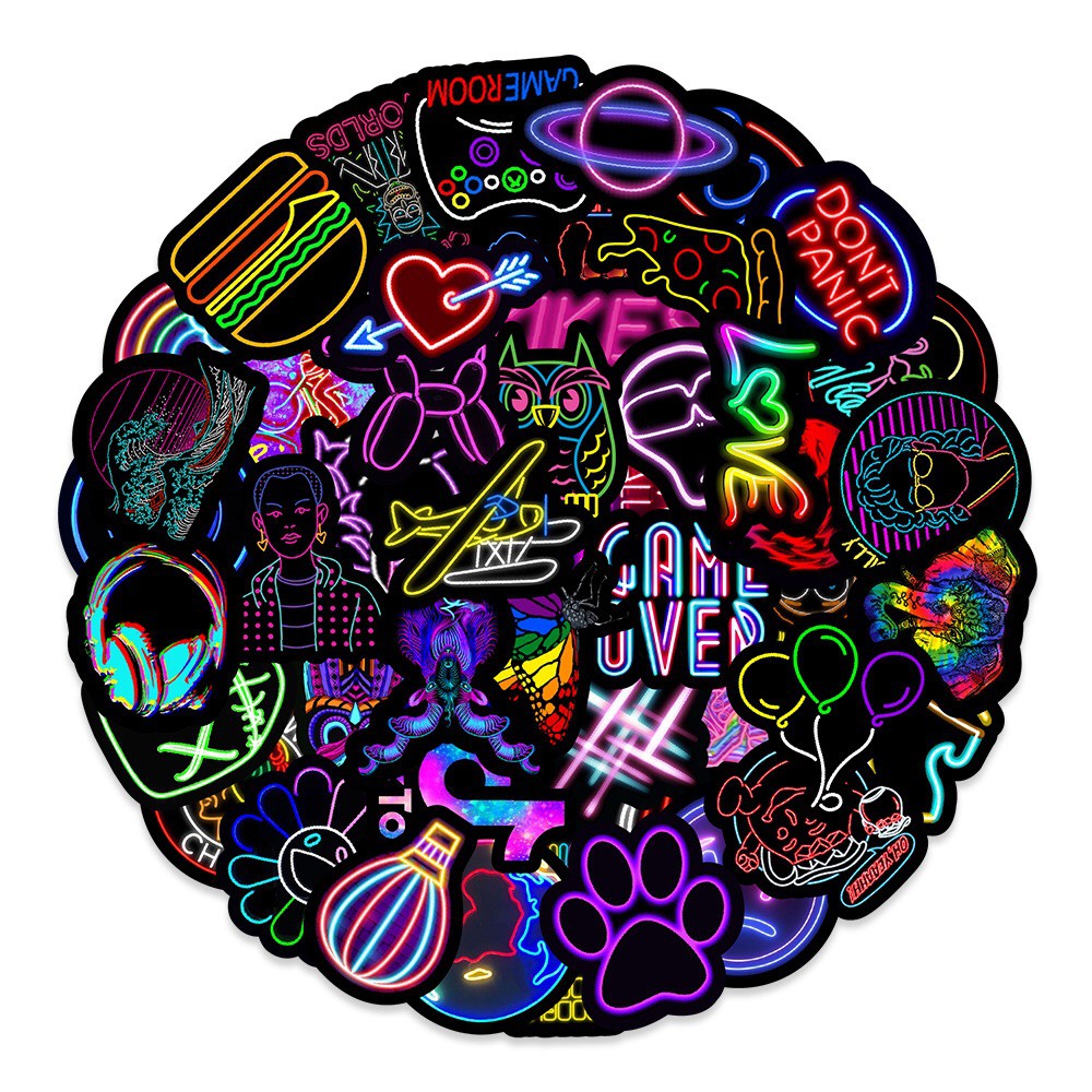 50 PCS Cartoon Neon Light Sticker BTS Pokemon Naruto Stickers DIY ...