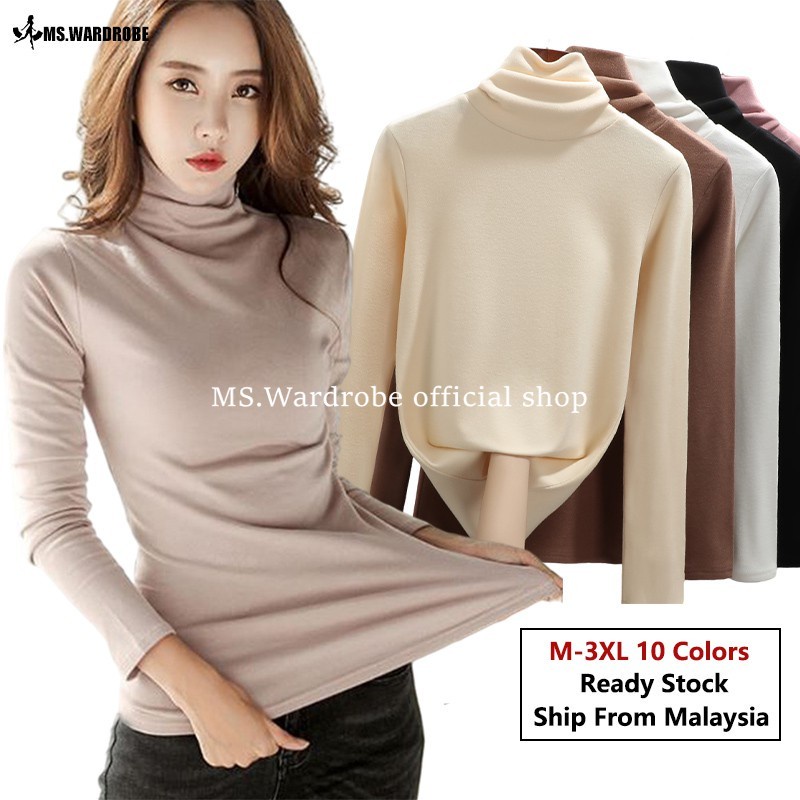 High Neck Women Long Sleeve Casual Solid Color Shirt Turtle High Neck ...