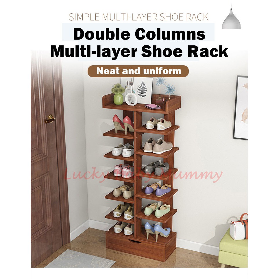 【D285 Doorway double column Shoe Rack】Minimalist Wooden Shoe Shelf/ 7/8 ...