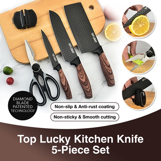 🔥 Lucky 5pcs Kitchen Knife Set 🔥 Germany Design 🔥 Non-Stick Tech🔥 ...