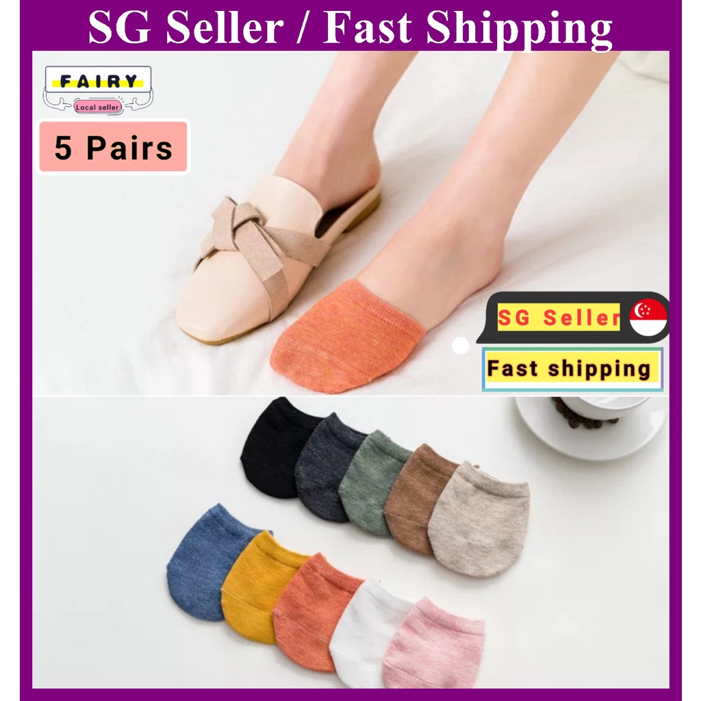 (SG Seller)5 Pairs women socks Invisible Non-slip Silicone Forefoot ...