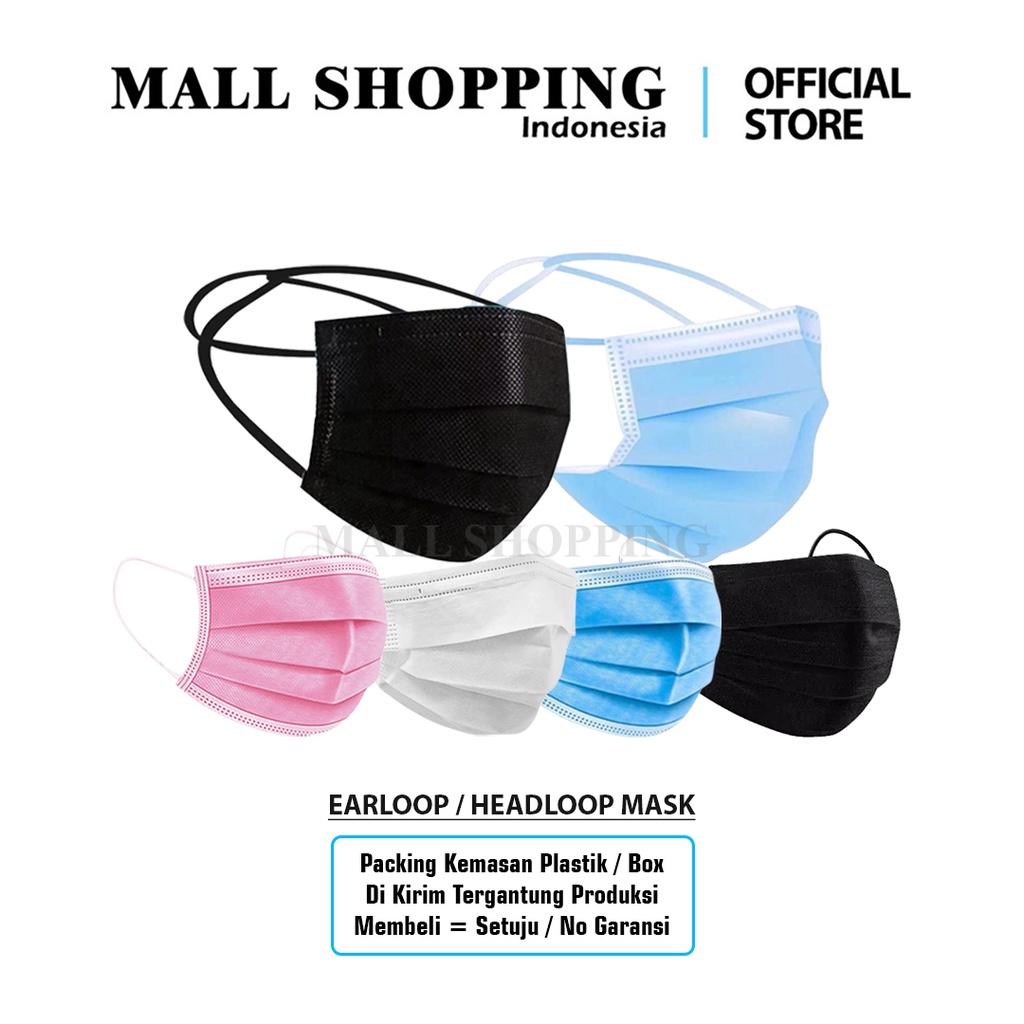 Earloop MASK 3PLY NON HIJAB DISPOSABLE FACE MASK 3PLY Contents 50PCS ...