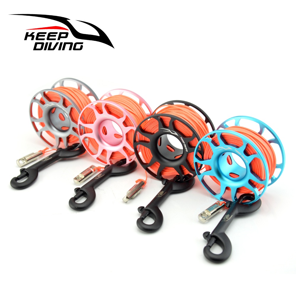 KEEP DIVING 15M/30M Scuba Diving Aluminum Alloy Spool Finger Reel with Stainless Steel Bolt Snap ...