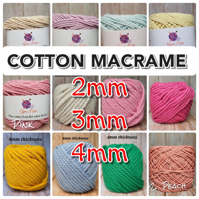 COTTON MACRAME CORD TWISTED 2MM thickness rope yarn crochet knitting ...