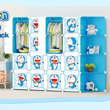 Doraemon Blue 16C DIY Rack Storage Cabinet Wardrobe Corner Rack With ...