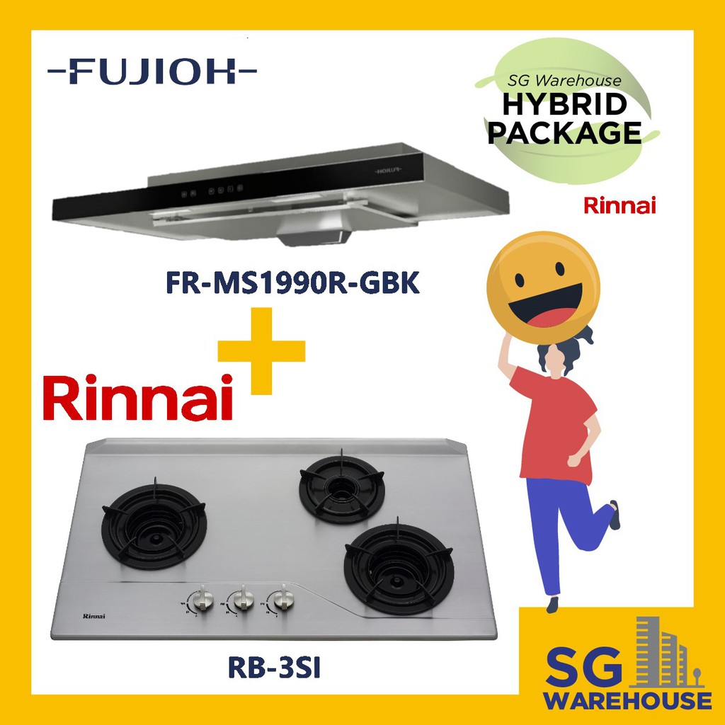 [RB-3Si Rinnai Inner Burner Cooker Hob & FR-MS1990R-GBK Fujioh Hood] HYBRID COMBO | Shopee Singapore