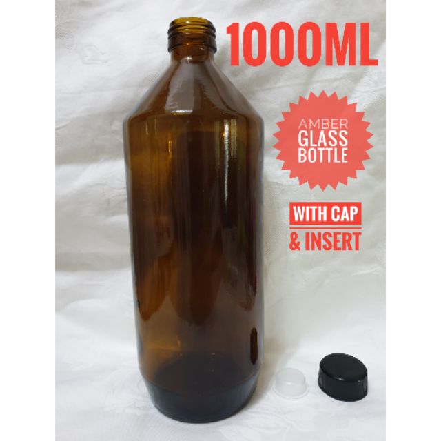 Amber Glass Bottle 1000ml x 1 Bottle with Black cap & Insert | Shopee ...