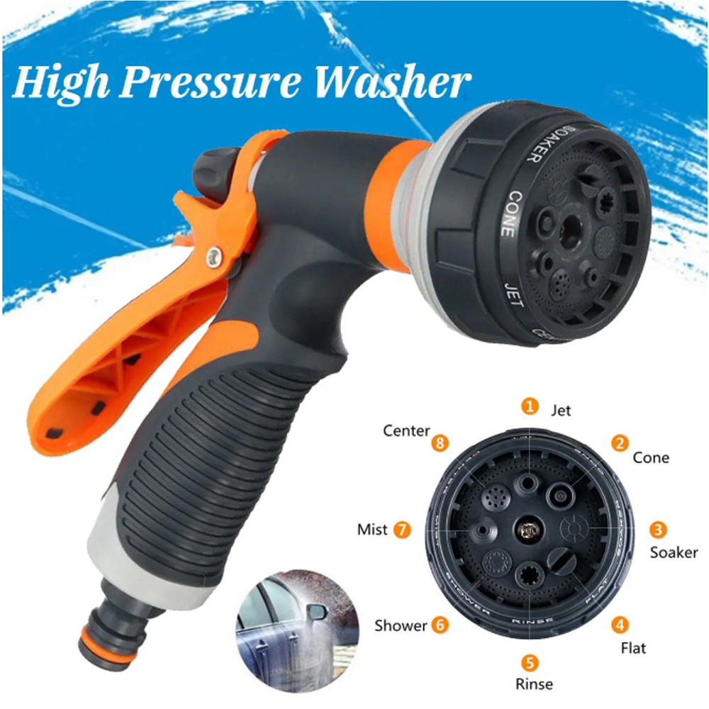 Hand-held Lawn Spray Watering 8 Spray Modes Hose Sprinkle Nozzle High ...