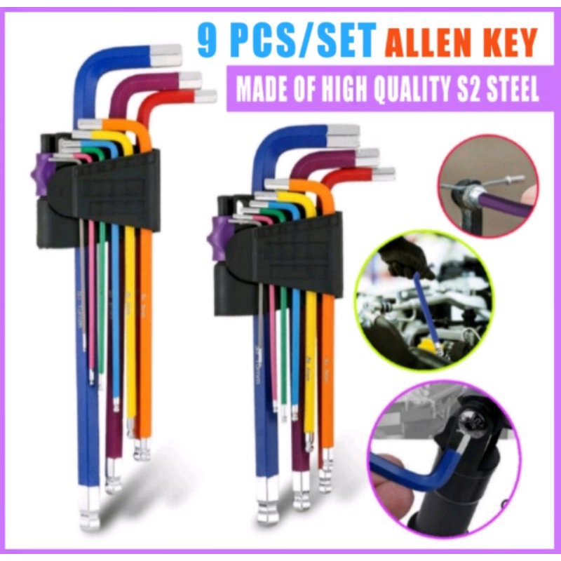 CEO 9Pcs Allen Key Colour Coded Ball-End Hex Allen Key Wrench Tools set ...
