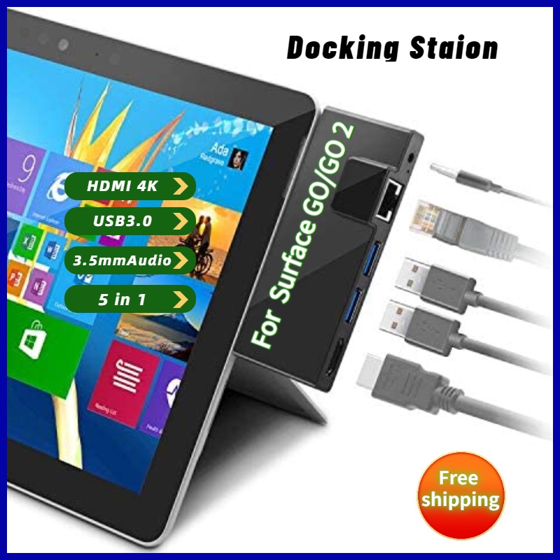 Surface Go /Go 2/Go 3 docking station, USB C hub HDMI adapter 5 in 1 type C hub with 100M RJ45 ...