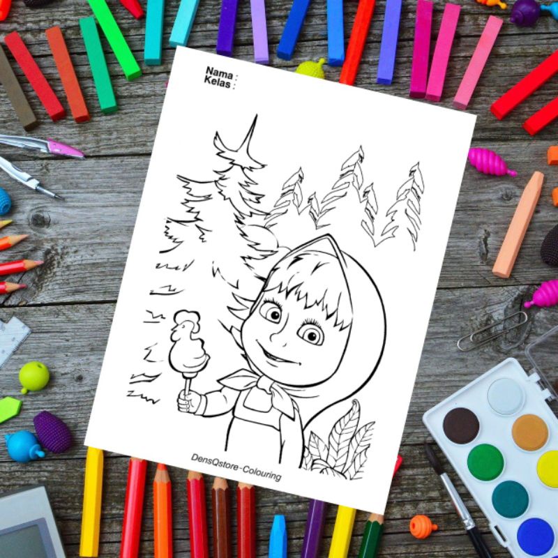 Masha and the Bear Theme Children's Coloring Paper (10 Sheets)/Drawing ...