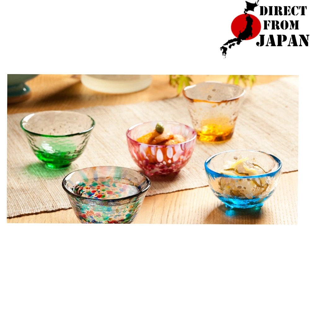 【MADE IN JAPAN】JAPAN Aderia Tsugaru Vidro Sake (Rice Wine) Glasses, Sake cup,5 Colorful Mini ...