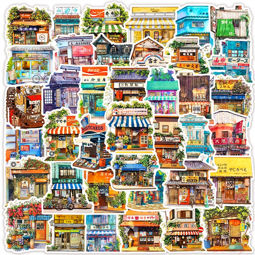50Pcs/Set Japan Hokkaido Street Shop Series 01 Retro House Stickers ...