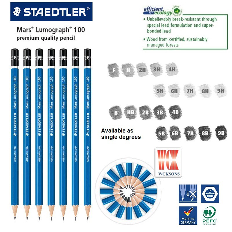 STAEDTLER MARS LUMOGRAPH 100 DRAWING PENCILS ( WIDE RANGE UP TO 20 DEGREES ) | Shopee Singapore