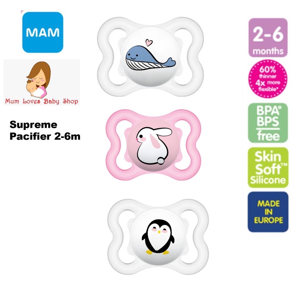 MAM Supreme Pacifier 2-6m/6m+/16m+ (1pc) | Shopee Singapore