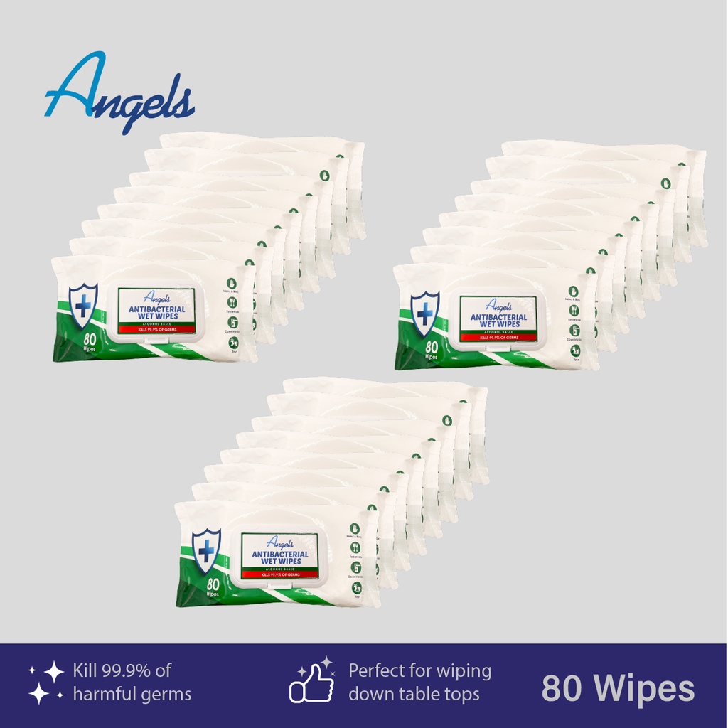 ANGELS Antibacterial Wet Wipes - 80 Wipes Pack | Shopee Singapore