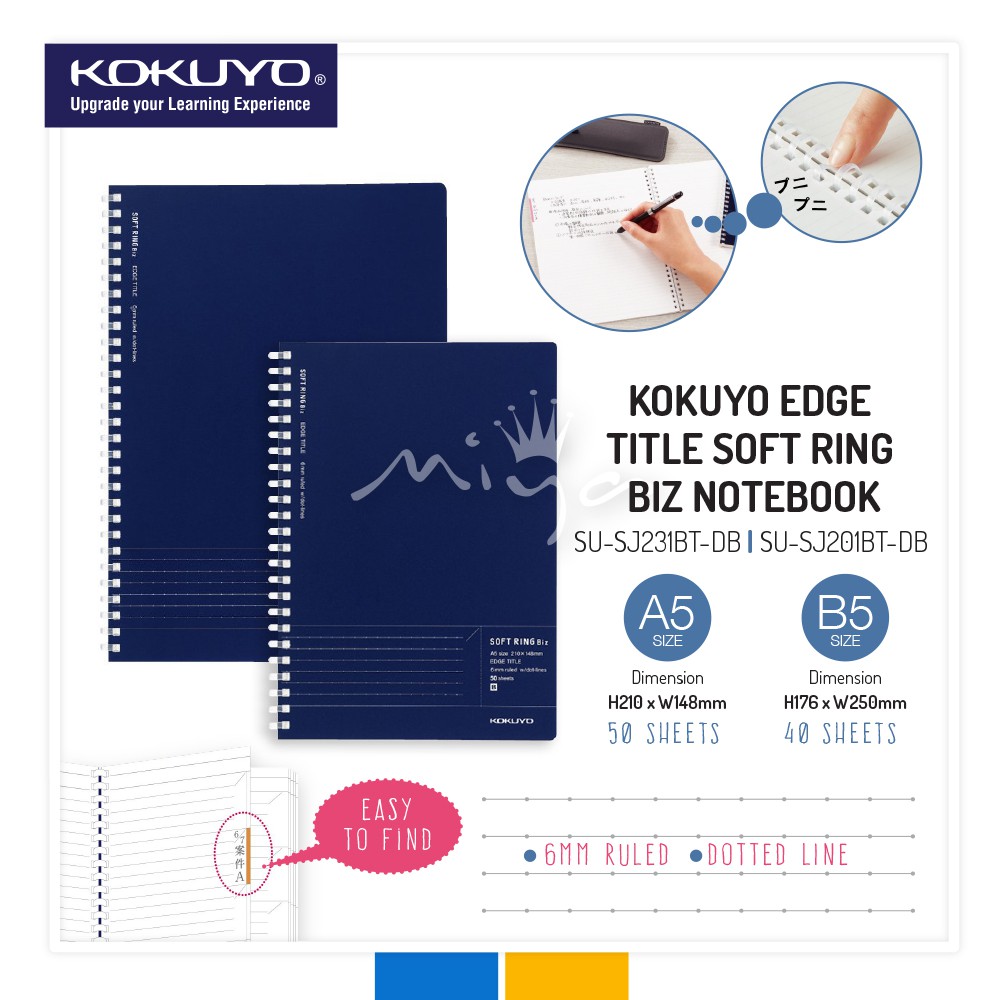 KOKUYO EDGE TITLE SOFT RING BIZ NOTEBOOK - A5 / B5 - 6MM RULED -DOTTED ...