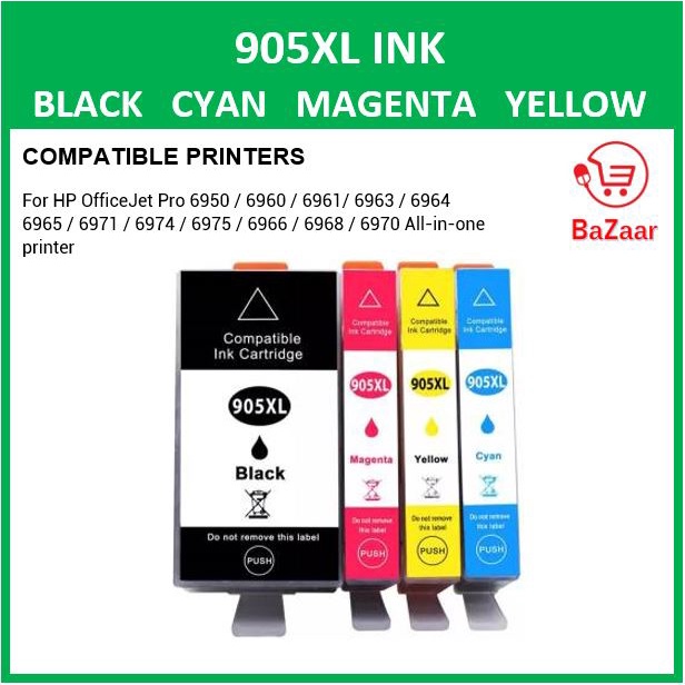 Compatible 905XL Black Cyan Magenta Yellow Compatible with HP OfficeJet ...