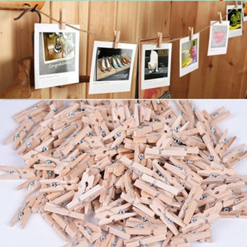 Home Decor 50× Mini Natural Small Wooden Pegs Clip Clamp Photo Clothing ...