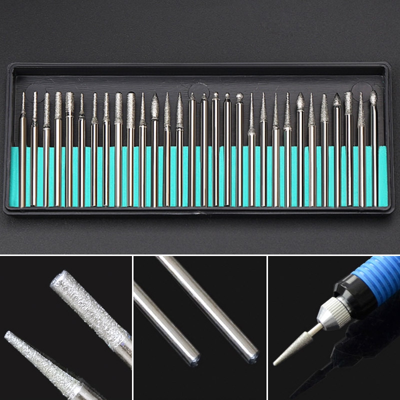 30PCS 2.35/3.0mm Mini Drill Bits Diamond Burs Grinding Wheel Abrasive ...