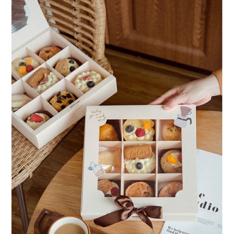 (10 inch box) 9 cavity cake box mini dessert box pastry brownie ...