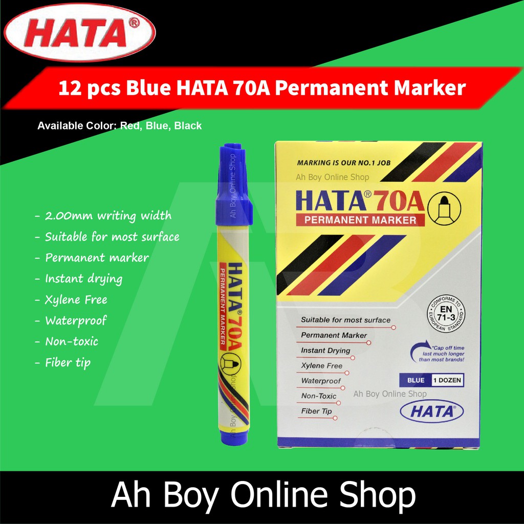 HATA 70A Permanent Marker Pen (1 Box)12 pcs - Black / Blue / Red ...