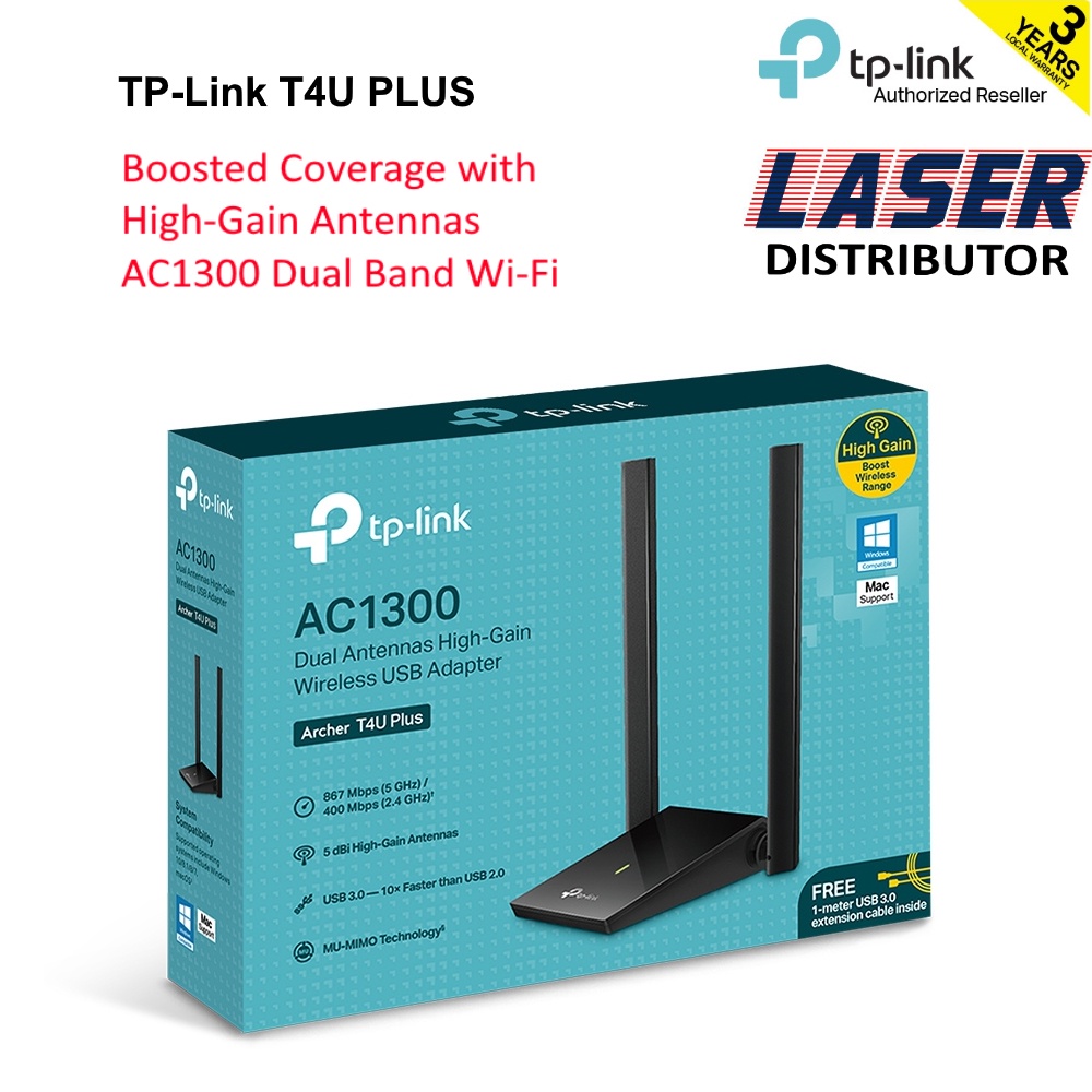 TP-Link Archer T4U Plus New AC1300 Dual Antennas High-Gain Wireless USB ...