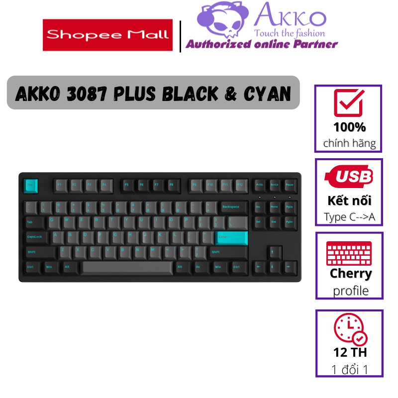 Akko 3087 Plus Black & Cyan Mechanical Keyboard (Acoustic Foam / AKKO ...