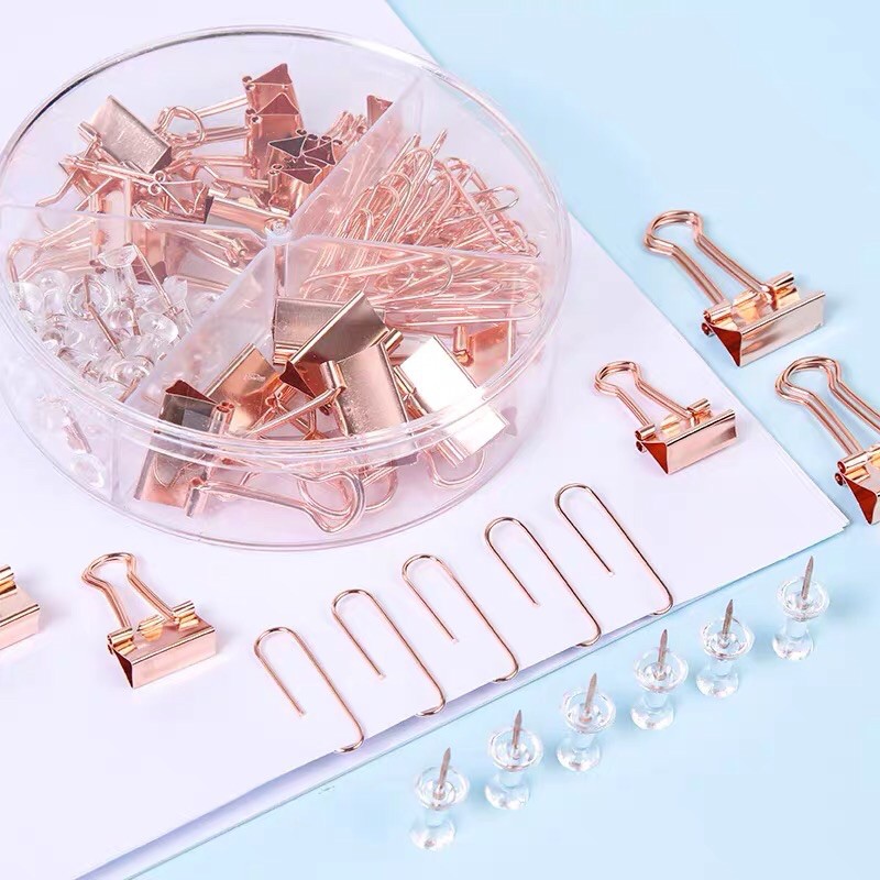 Rose Gold/Mint Blue/Pink Paper Clip Long Tail Clip Push Pins Office Set ...