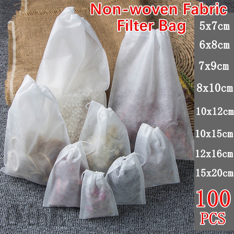 100 PCS Tea Filter Bags Food Grade Non-woven Fabric Disposable Teabags ...