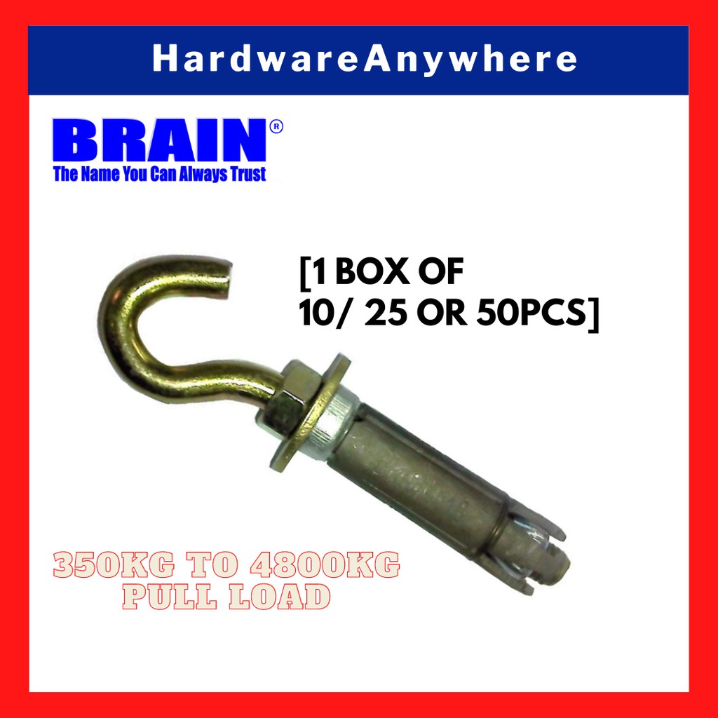 BRAIN TRAC Expansion Eye Bolt [1Box] - Bent Bar Anchor Bolt/ J-Hook ...