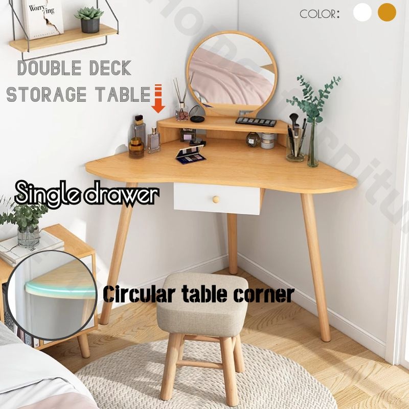 Furniture Corner solid wood Makeup Table with Mirror Cosmetic Desk ...