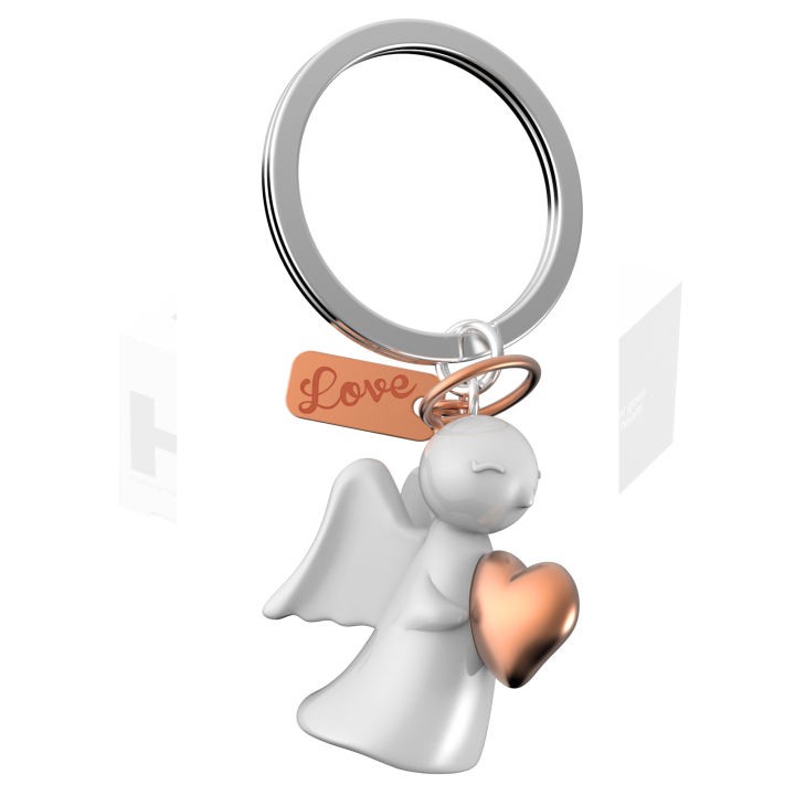 METALMORPHOSE Keychain - White Angel with Rose Gold Heart & Love Tag ...